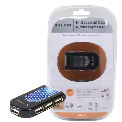 Bass Computers, Inc. - belkin f5u403-blk - Hi-Speed USB 2.0 4-Port Lighted Hub